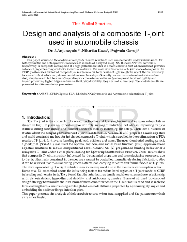 (PDF) Design and analysis of a composite T-joint used in automobile chassis