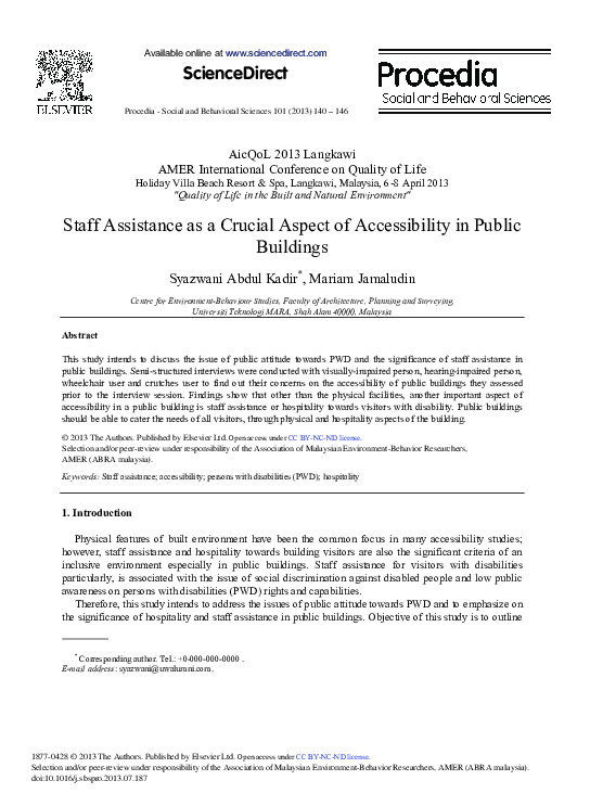 (PDF) Staff Assistance as a Crucial Aspect of Accessibility in Public ...