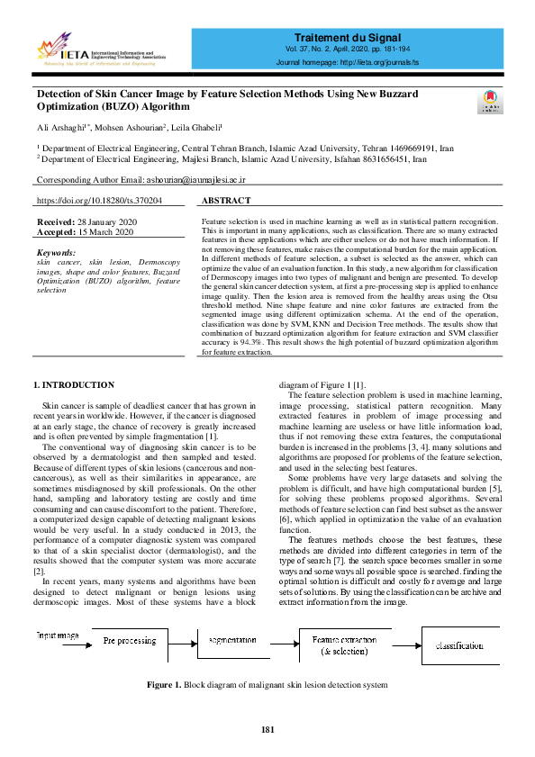 (PDF) Detection of Skin Cancer Image by Feature Selection Methods Using New Buzzard Optimization ...