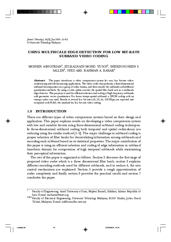 (PDF) Using Multiscale Edge Detection for Low Bit-Rate Subband Video Coding