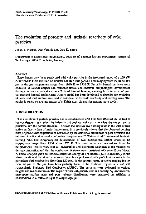 (PDF) The evolution of porosity and intrinsic reactivity of coke particles