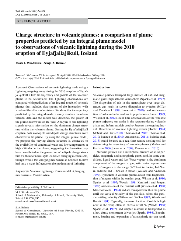(PDF) Charge structure in volcanic plumes: a comparison of plume ...