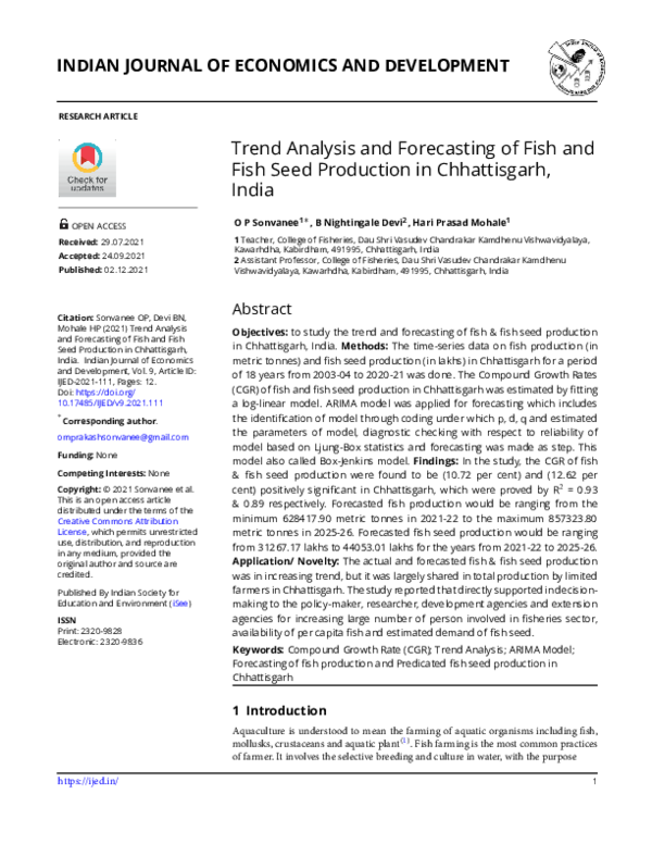 (PDF) Trend Analysis and Forecasting of Fish and Fish Seed Production ...