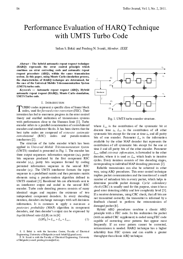 (PDF) Performance evaluation of HARQ technique with UMTS turbo code
