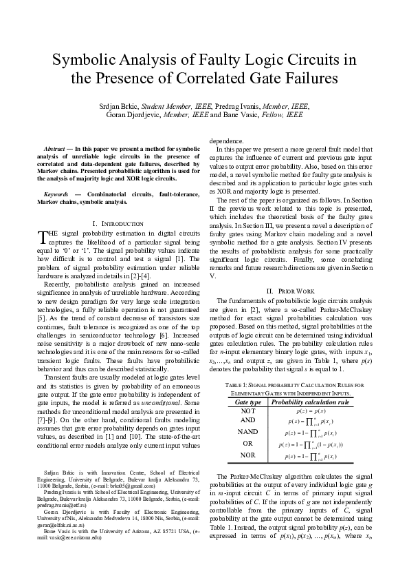 (PDF) Symbolic analysis of faulty logic circuits in the presence of correlated gate failures