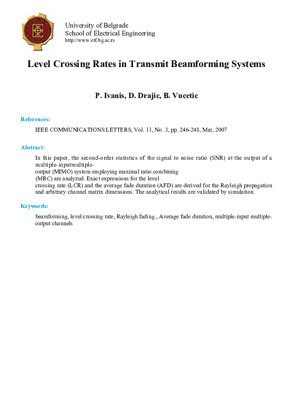 (PDF) Level Crossing Rates in Transmit Beamforming Systems