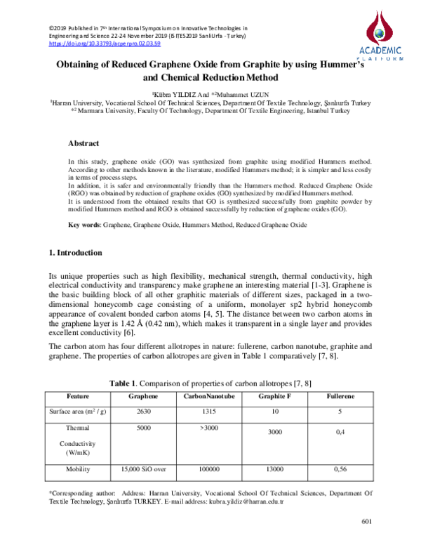 (PDF) Obtaining of Reduced Graphene Oxide from Graphite by using Hummer ...