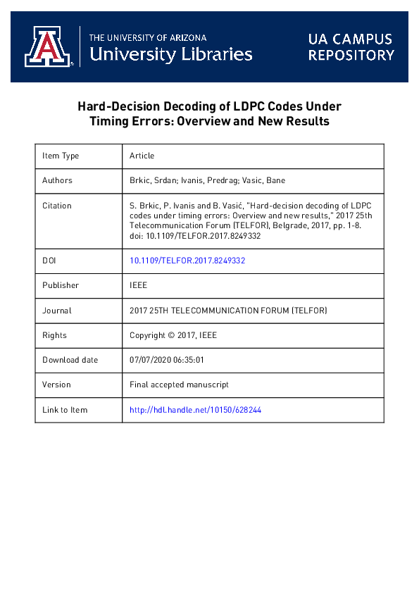 (PDF) Hard-decision decoding of LDPC codes under timing errors ...