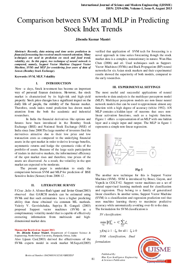 Pdf Comparison Between Svm And Mlp In Predicting Stock Index Trends