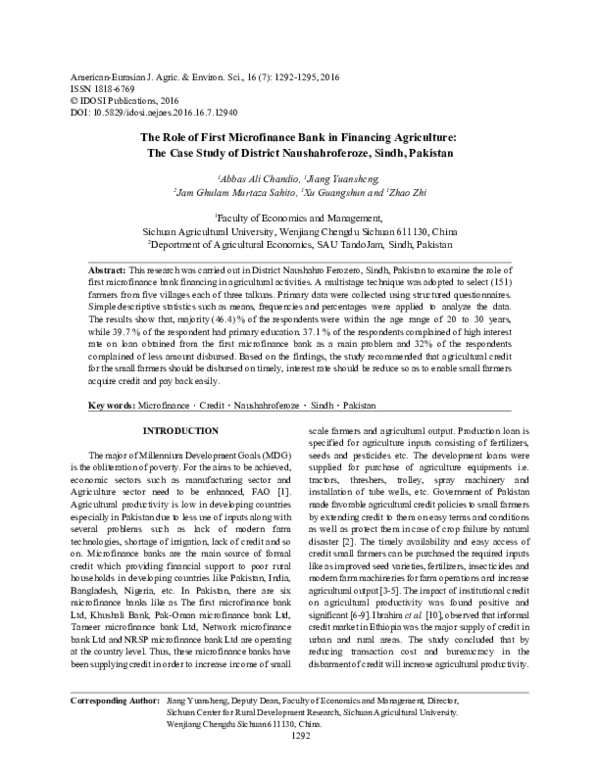 (PDF) The Role of First Microfinance Bank in Financing Agriculture ...