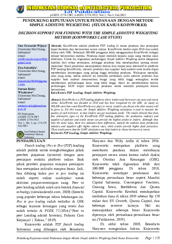 (PDF) Pendukung Keputusan untuk Pendanaan Dengan Metode Simple Additive ...