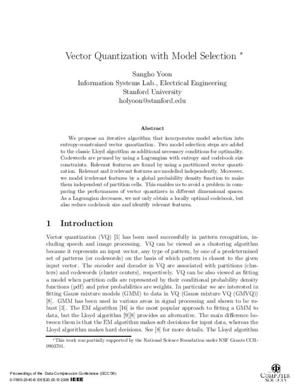 (PDF) Vector Quantization with Model Selection