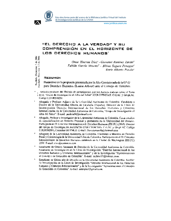 (PDF) El derecho a la verdad" y su comprensión en el horizonte de los ...