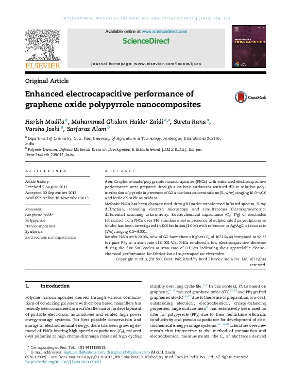 Pdf Enhanced Electrocapacitive Performance Of Graphene Oxide