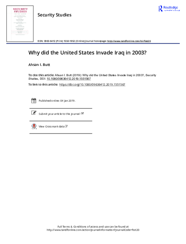 (PDF) Why did the United States Invade Iraq in 2003?