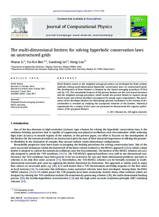 (PDF) The multi-dimensional limiters for solving hyperbolic ... (PDF) The multi-dimensional limiters for solving hyperbolic ...