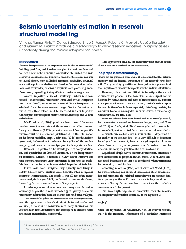 (PDF) Seismic uncertainty estimation in reservoir structural modelling | Rubens Caldeira ...