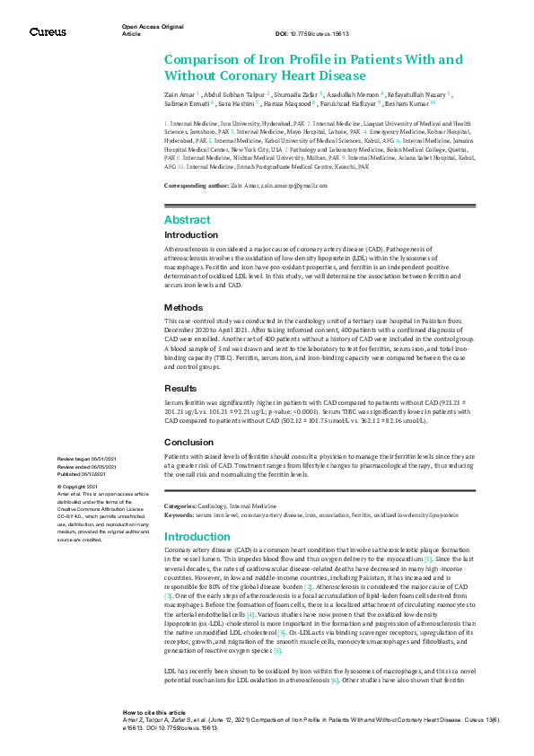 (PDF) Comparison of Iron Profile in Patients With and Without Coronary ...
