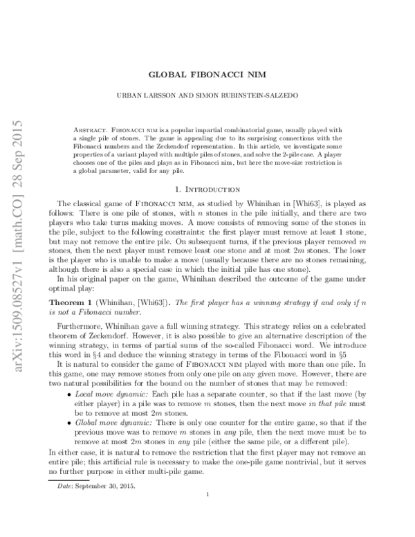 (PDF) Global Fibonacci nim