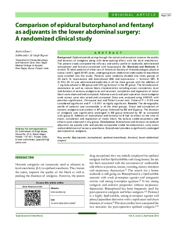 (PDF) Comparison of epidural butorphanol and fentanyl as adjuvants in ...