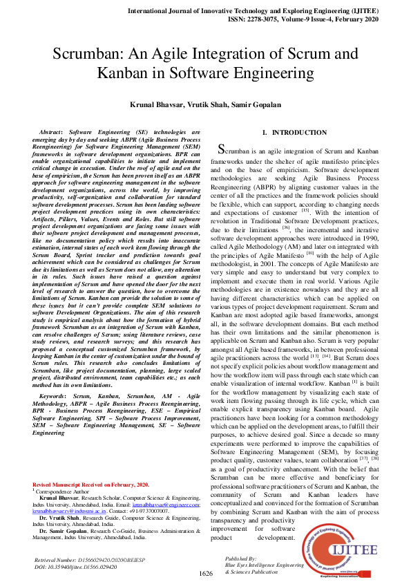(PDF) Scrumban: An Agile Integration of Scrum and Kanban in Software Engineering