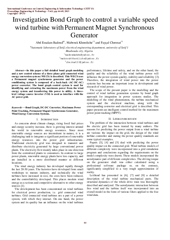 Pdf Investigation Bond Graph To Control A Variable Speed Wind Turbine