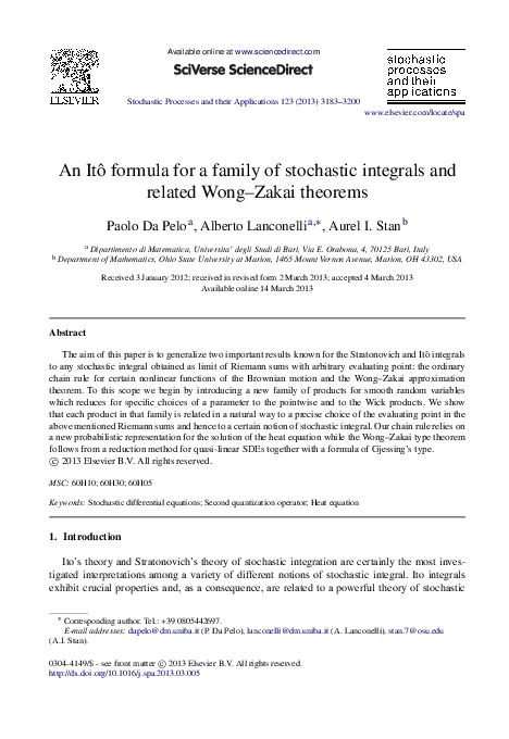 (PDF) An Itô formula for a family of stochastic integrals and related ...
