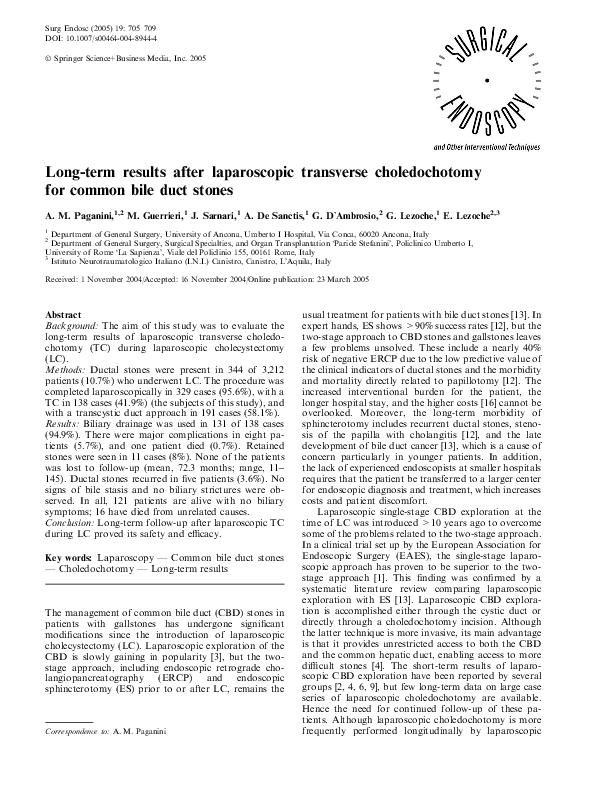 (PDF) Long-term results after laparoscopic transverse choledochotomy ...
