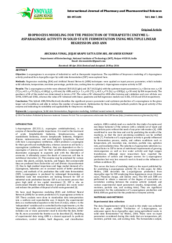 (PDF) Bioprocess Modeling for the Prediction of Therapeutic Enzyme L-Asparaginase Activity in ...