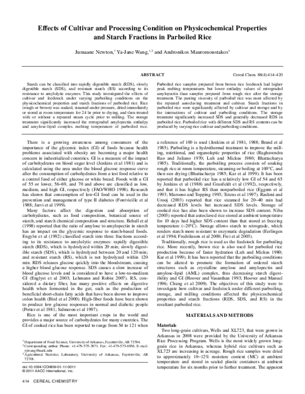 (PDF) Effects of Cultivar and Processing Condition on Physicochemical Properties and Starch ...