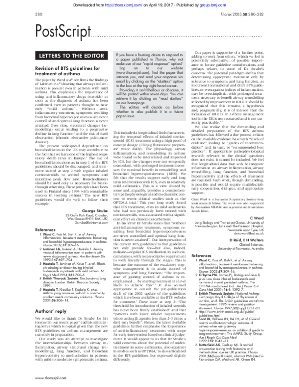 (PDF) Revision of BTS guidelines for treatment of asthma