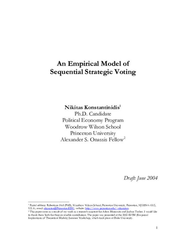 (PDF) 1 An Empirical Model of Sequential Strategic Voting