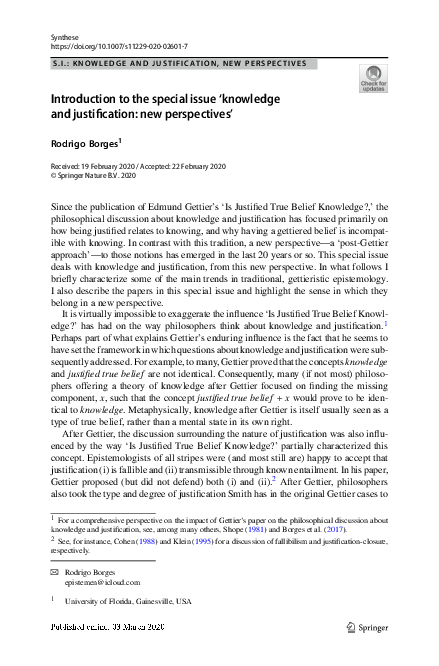 (PDF) Introduction to the special issue ‘knowledge and justification: new perspectives’
