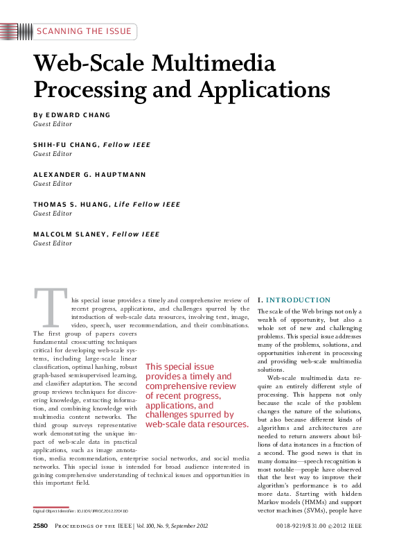 (PDF) Web-Scale Multimedia Processing and Applications [Scanning the Issue]