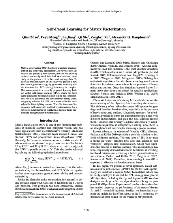 (PDF) Self-Paced Learning for Matrix Factorization | Alexander Hauptmann - Academia.edu