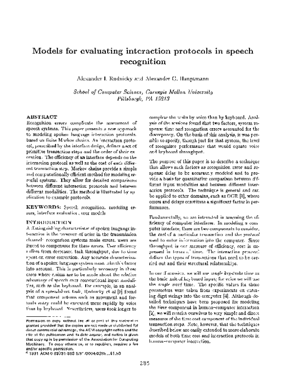 (PDF) Models for evaluating interaction protocols in speech recognition ... (PDF) Models for evaluating interaction protocols in speech recognition ...