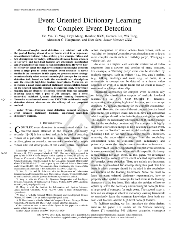 (PDF) Event oriented dictionary learning for complex event detection
