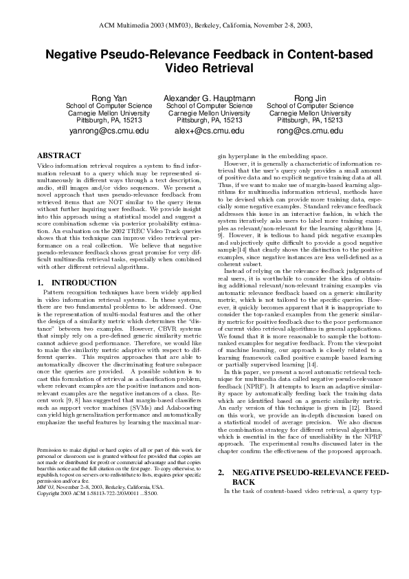(PDF) Negative pseudo-relevance feedback in content-based video retrieval