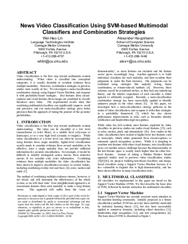 (PDF) News video classification using SVM-based multimodal classifiers and combination strategies