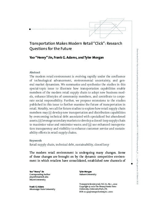 (PDF) Transportation Makes Modern Retail “Click”: Research Questions ...