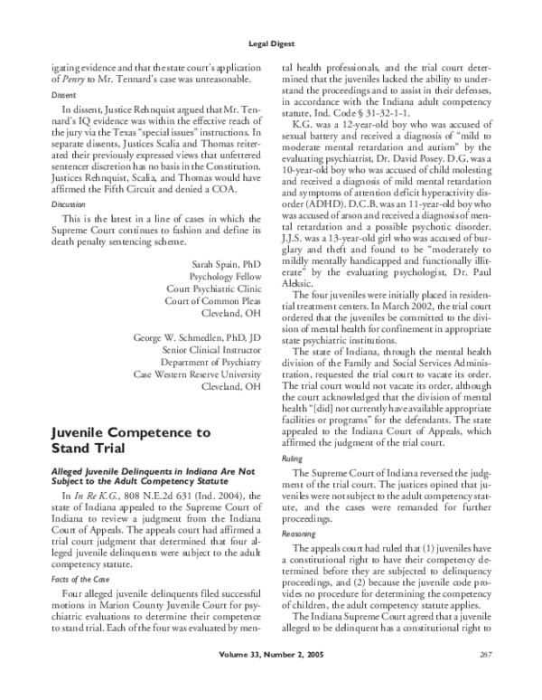 (PDF) Juvenile Competence to Stand Trial