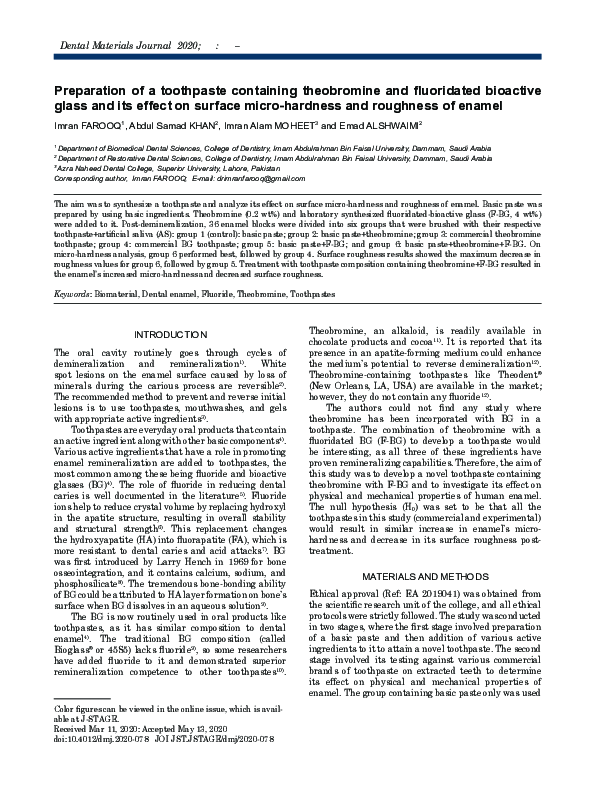 (PDF) Preparation of a toothpaste containing theobromine and ...