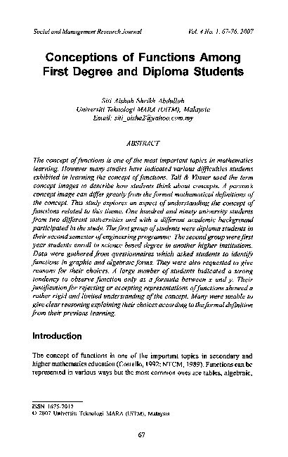 (PDF) Conceptions of functions among first degree and diploma students