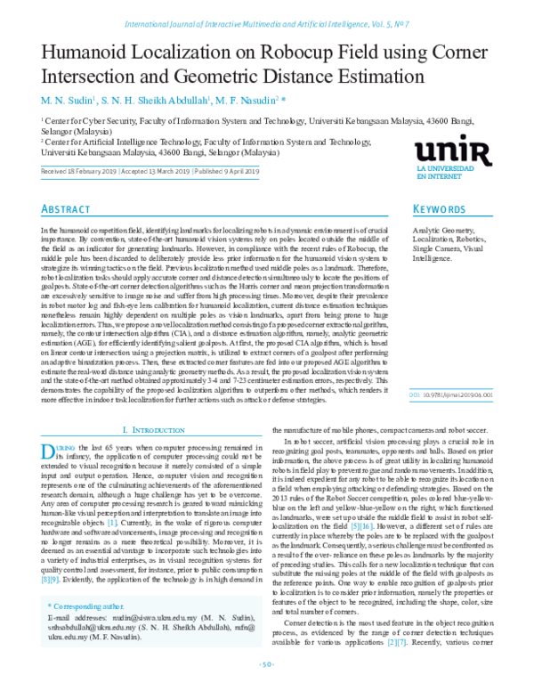 Pdf Humanoid Localization On Robocup Field Using Corner Intersection And Geometric Distance