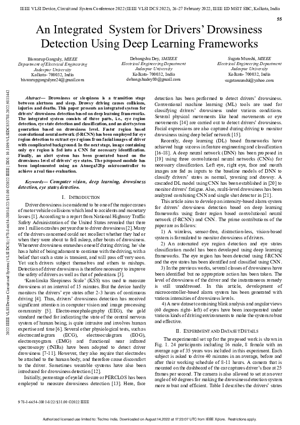 (PDF) An Integrated System for Drivers’ Drowsiness Detection Using Deep Learning Frameworks