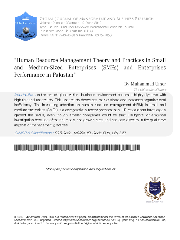 (PDF) “Human Resource Management Theory and Practices in Small and ...
