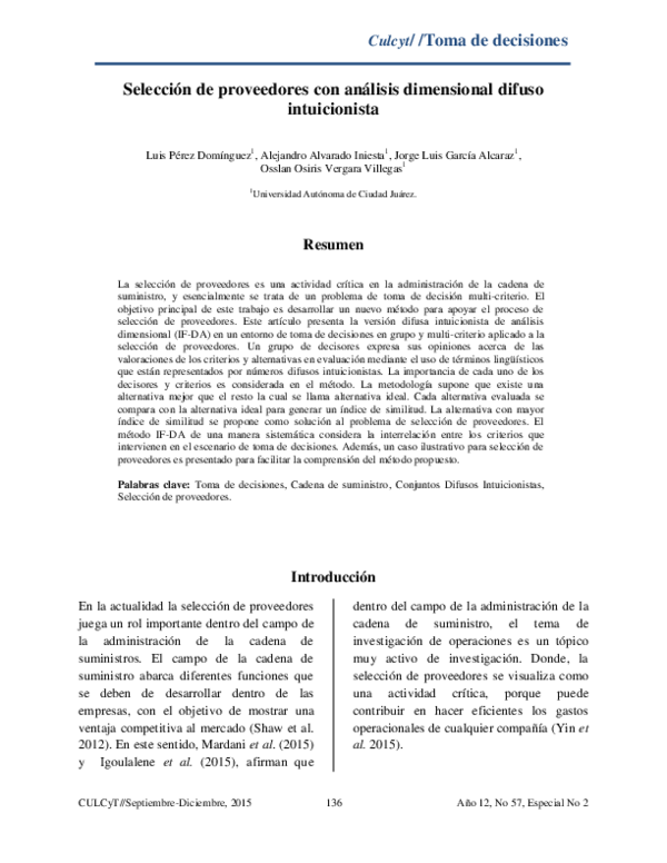 (PDF) Selección de proveedores con análisis dimensional difuso ...