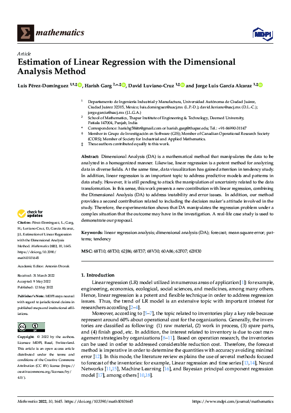 Pdf Estimation Of Linear Regression With The Dimensional Analysis Method