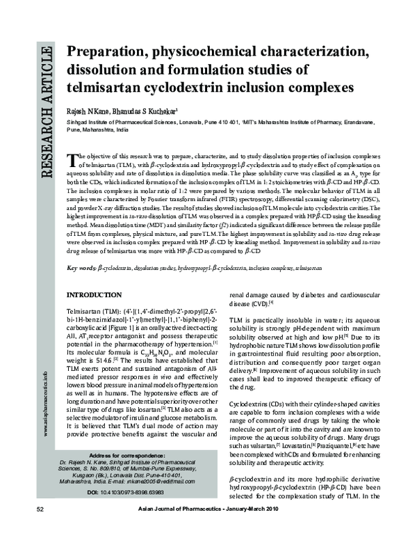 (PDF) Preparation, physicochemical characterization, dissolution and formulation studies of ...