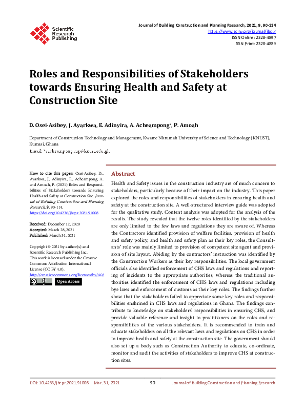 (PDF) Roles and Responsibilities of Stakeholders towards Ensuring ...